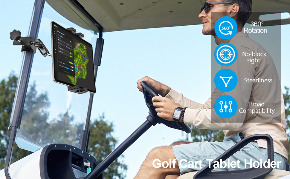 Amazon.com: woleyi Golf Cart Tablet Holder Mount, 360° Adjustable, Metal Wider Clamp Arm for ZGO ...