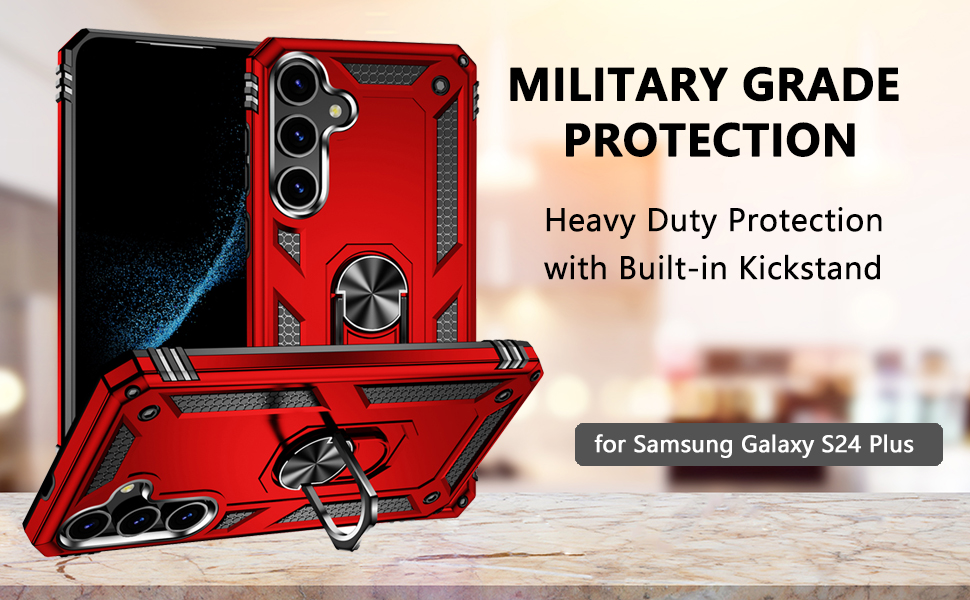 Amazon.com: Military Grade Drop Impact Case for Samsung Galaxy S24 Plus 5G - 360 Metal Rotating ...
