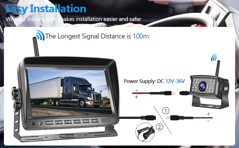 Hodozzy Digital Wireless Reversing Camera -7 Inch IPS Monitor AHD 2 Cameras Video Recording with ...