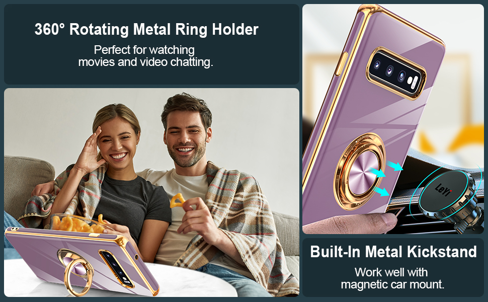Amazon.com: LeYi for Samsung S10 Phone Case: with 360° Rotatable Ring Holder Kickstand ...