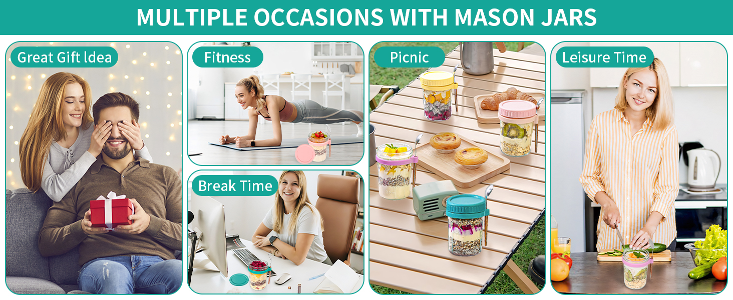 Amazon.com: Xileanalee 6 Pack Overnight Oats Containers with Lids and Spoons-18 Oz Overnight ...