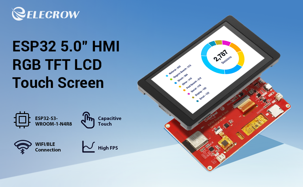 Amazon.com: ELECROW ESP32 Display 800×480, 5 Inch HMI ESP32 RGB TFT LCD ...