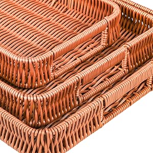 Amazon.com: Yarlung 3 Pack Woven Baskets Serving Trays with Handles ...