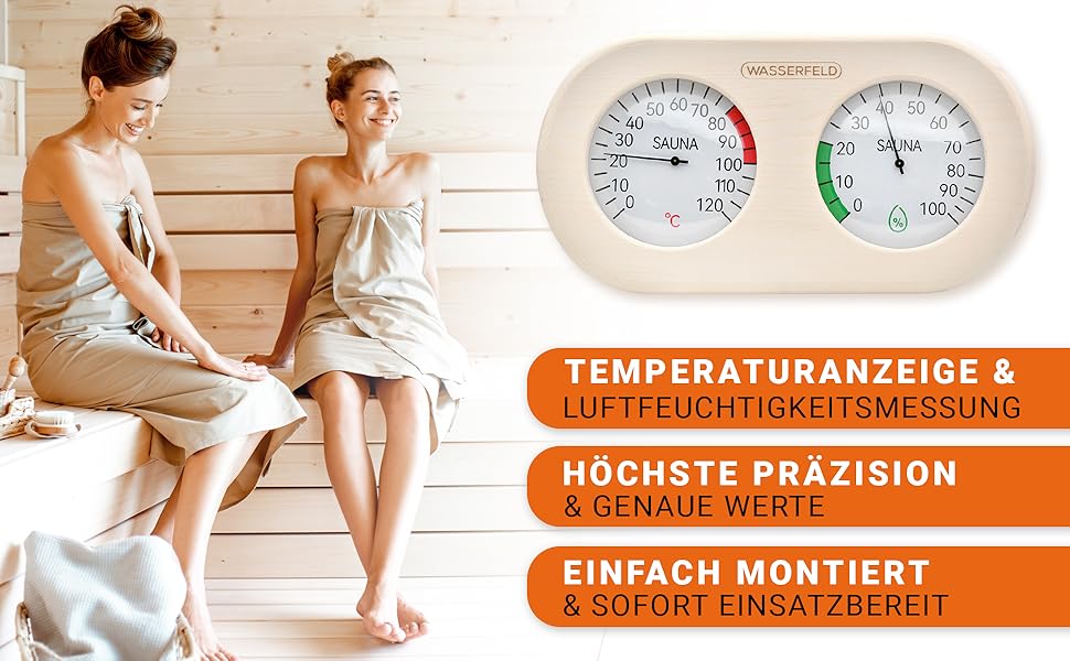WASSERFELD® Sauna Thermometer Hygrometer [2in1 Funktion] Präzises Saunathermometer für eine ...