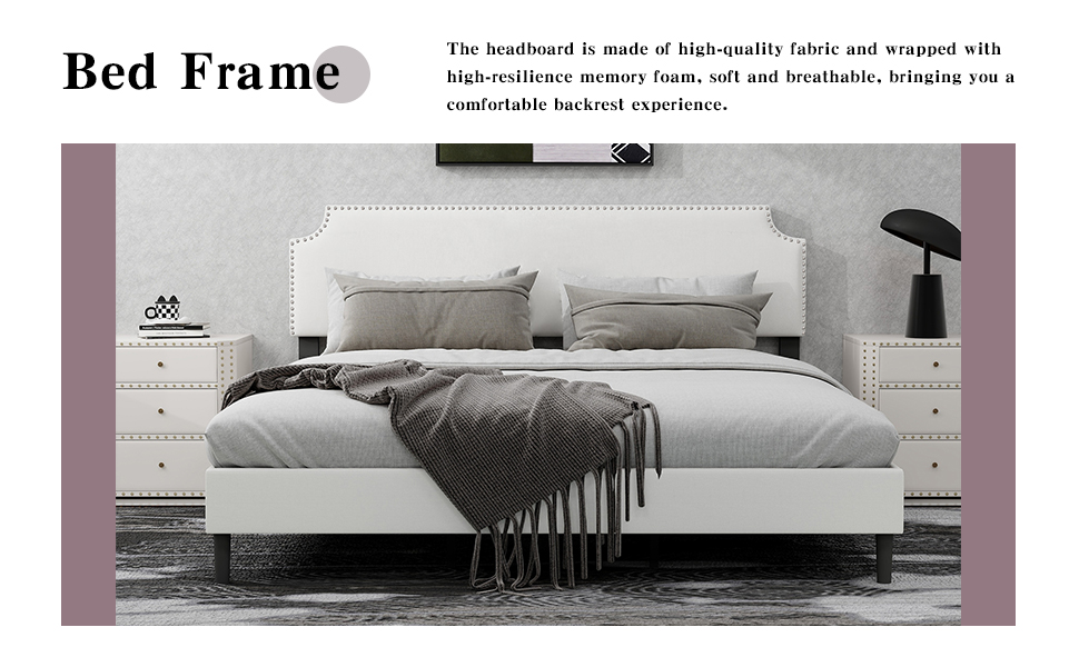 Amazon.com: Tuconia Upholstered Platform Queen Size Bed Frame with Adjustable Headboard Wooden ...