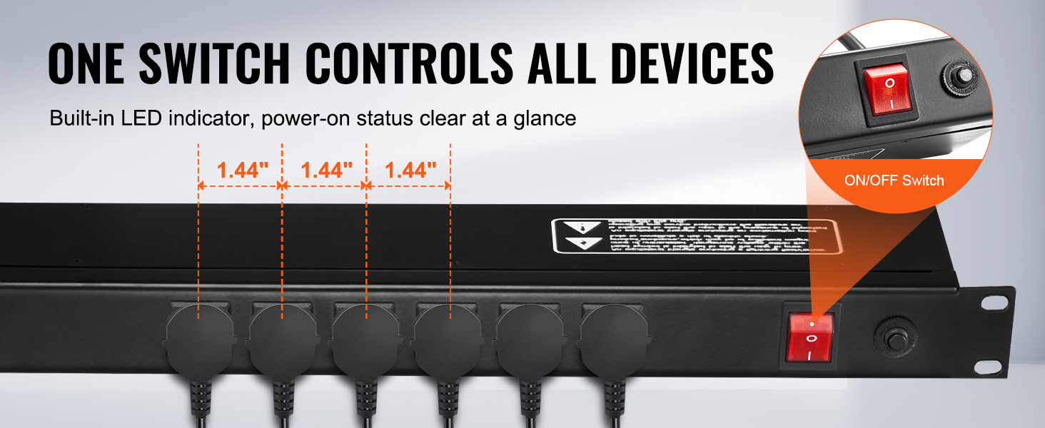 Amazon.com: VEVOR 12 Outlet Horizontal 1U Rack Mount PDU Power Strip ...