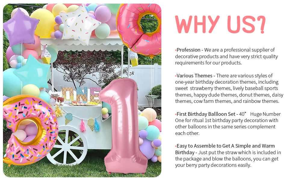Amazon.com: Dripykiaa 6 Pcs Donut Balloon Bouquet 40” Pink One Year Old Balloon Set for First ...