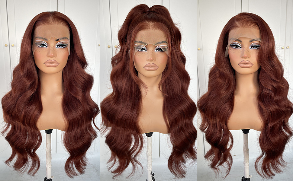 Amazon.com : MITIMES 13x6 Glueless Reddish Brown Lace Front Wigs Pre-Plucked Red Brown Body Wave ...