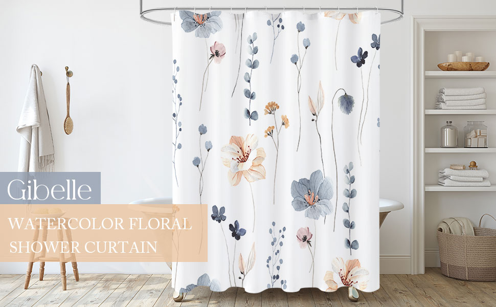 Amazon.com: Gibelle Extra Long Shower Curtain 72 x 84, Watercolor Floral Fabric Shower Curtain ...
