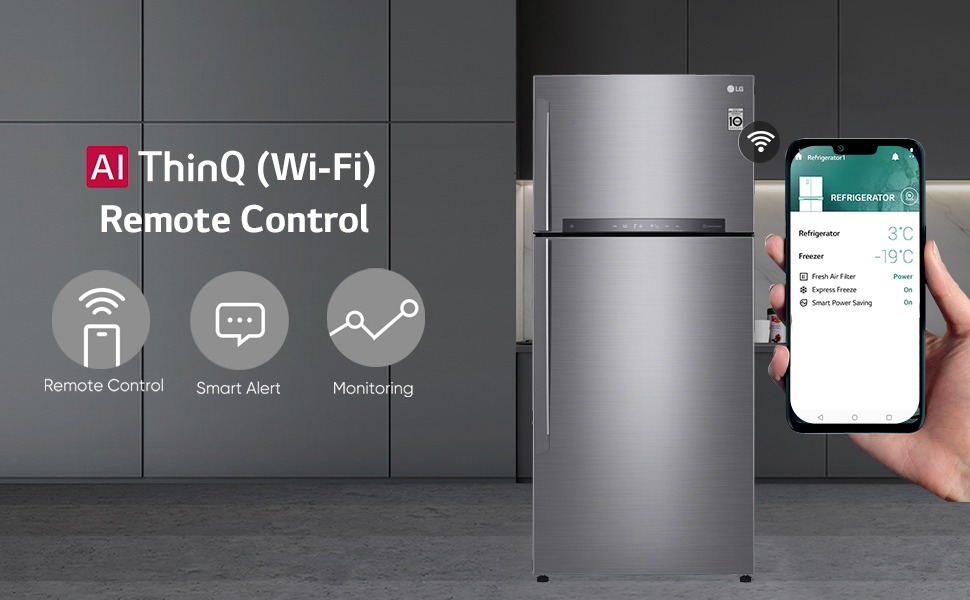 LG 592 L 1 Star Frost Free Inverter Wi-Fi Double Door Refrigerator (GR-H812HLHM, Platinum ...