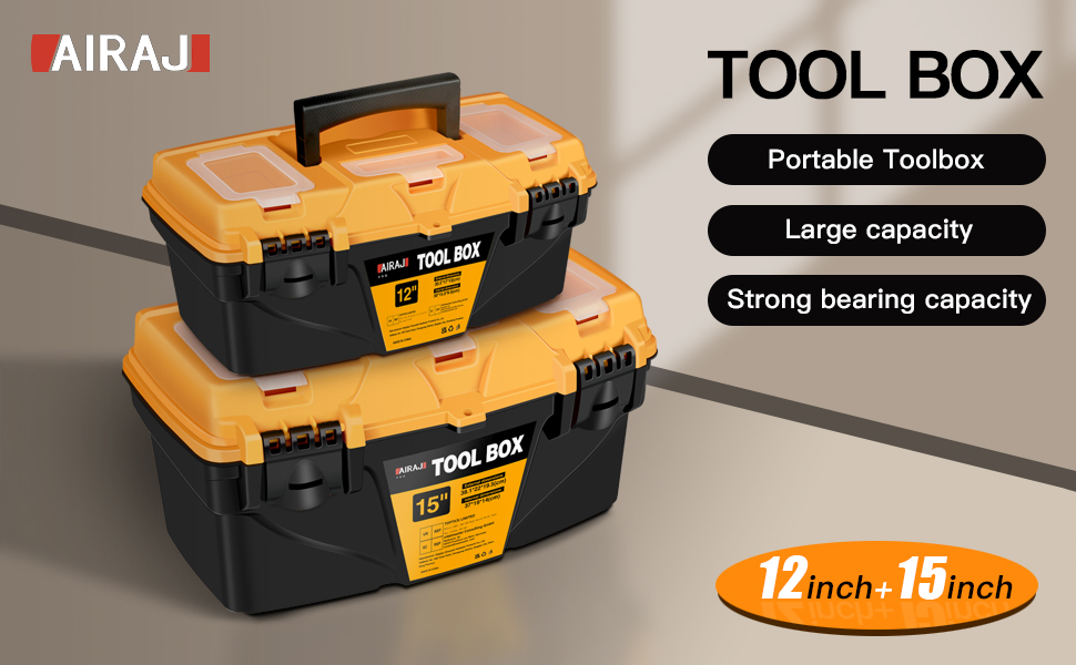 AIRAJ Plastic Tool Boxes,12"+15"Portable Waterproof Tool Box Tool Chest Storage Case Organizer ...