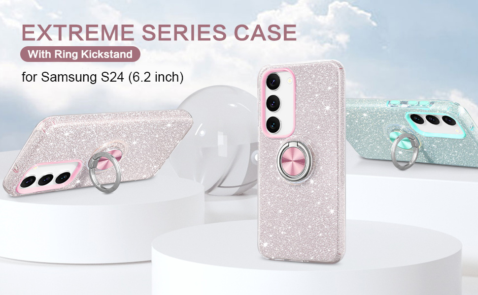 Amazon.com: DOMAVER for Samsung Galaxy S24 Case Glitter with Rotating Ring Holder Stand, Soft ...