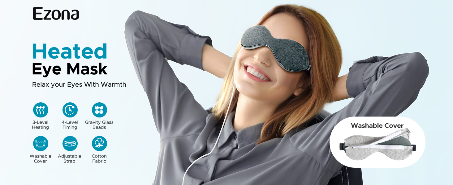 Amazon.com: Ezona Heated Eye Mask, Warm Eye Compress Mask for Dry Eyes, USB Electric Eye Heating ...