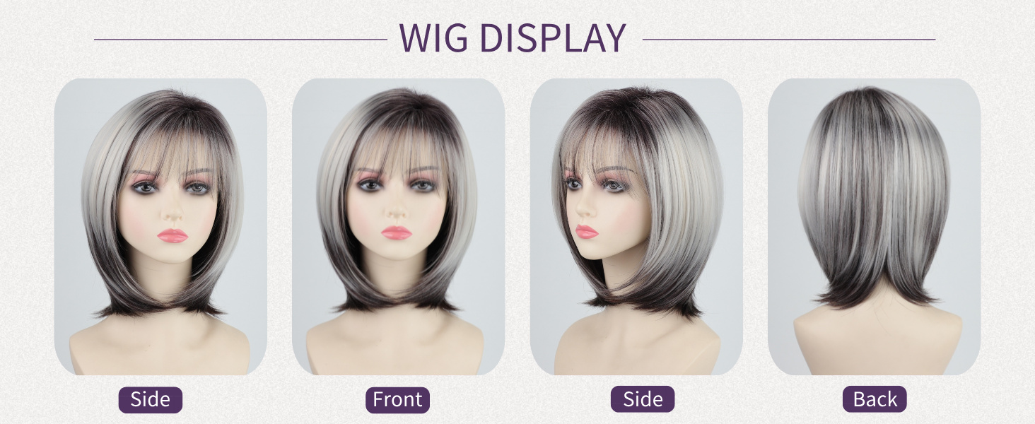 Amazon.com : RENERSHOW Medium Length Bob Wig with Bangs for White Women Layered Blonde Balayage ...