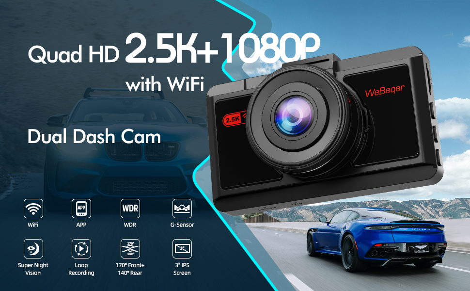 Amazon.com: Dash Cam Front and Rear 2.5K+1080P, WiFi Dual Dash Camera ...