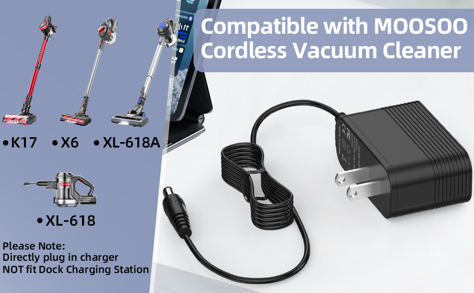 Amazon.com: 26V Charger for MOOSOO Cordless Vacuum XL-618A Replacement Charger Cord Compatible ...