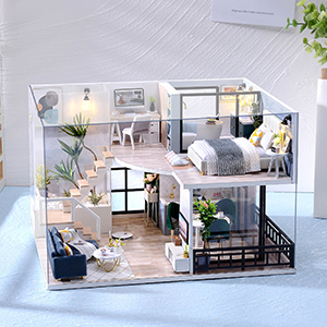 Amazon.com: CUTEROOM DIY Miniature Dollhouse Kit with Furniture, Wooden Doll House Kit with LED ...