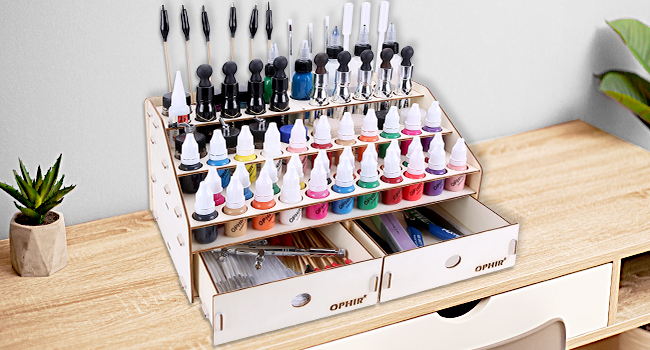 Amazon.com: OPHIR Wooden Paint holder Organizer with 2 Cabinet Drawers, Acrylic Paint Storage ...