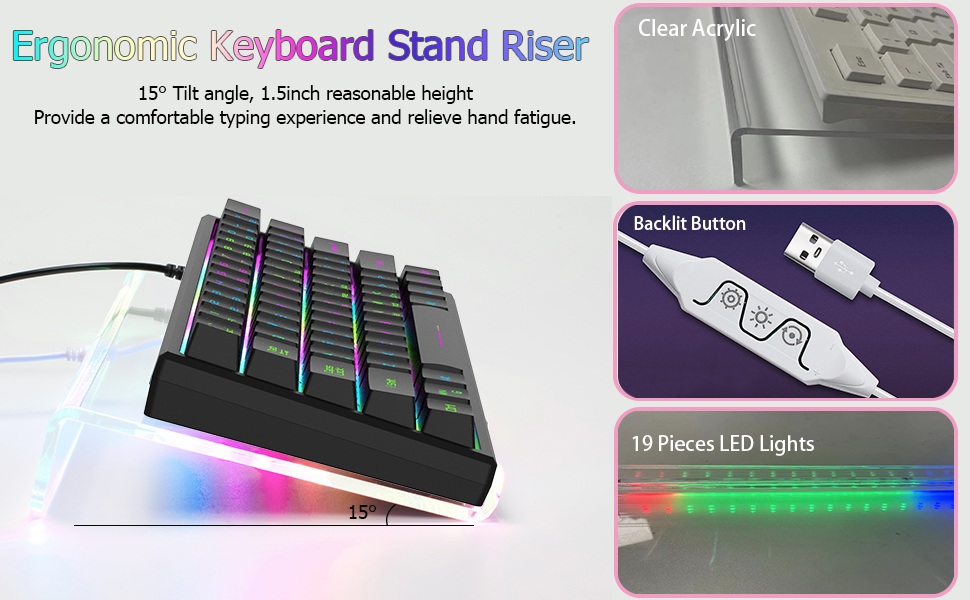 Amazon.com : Cityjoy RGB Acrylic Computer Keyboard Stand, LED Backlit ...