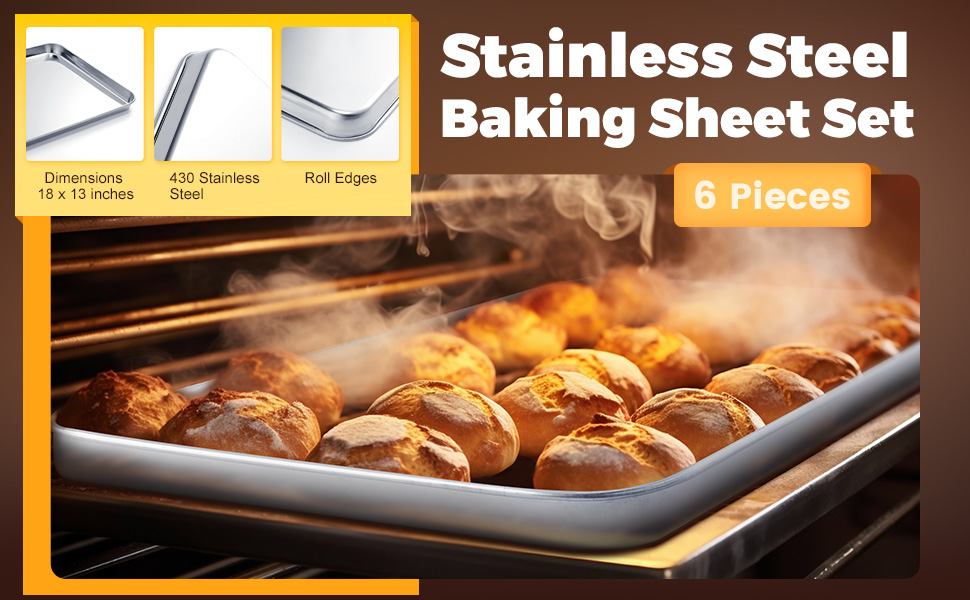 Amazon.com: Mimorou 6 Pcs Baking Sheet Set Stainless Steel Cookie Sheet ...