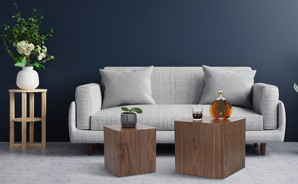 Amazon.com: LyuHome Nesting Coffee Tables Set of 2 Small Coffee Table Round End Table Wood ...