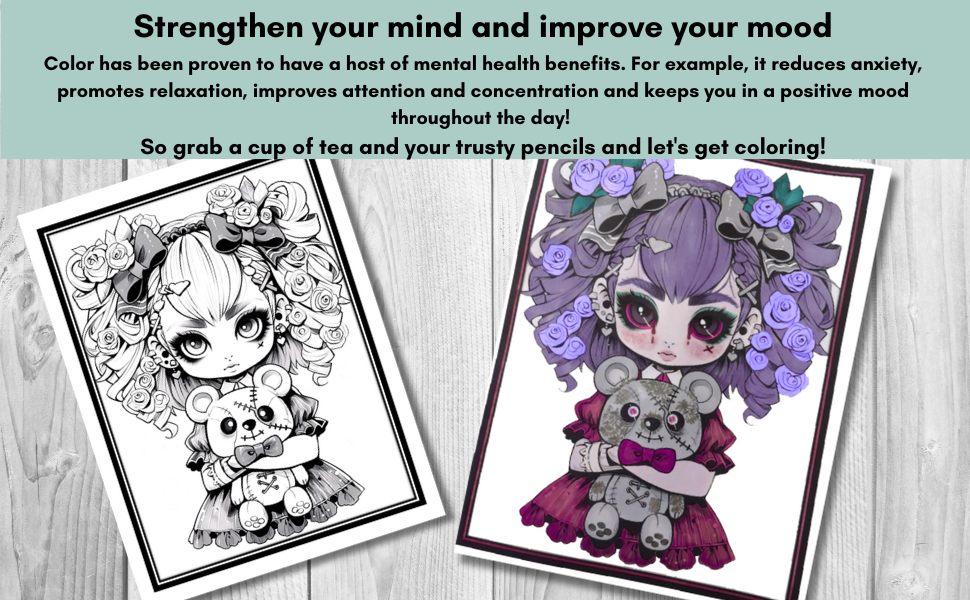 Adorable Creepy Coloring Book with Spooky Gothic Cute Kawaii Creatures ...