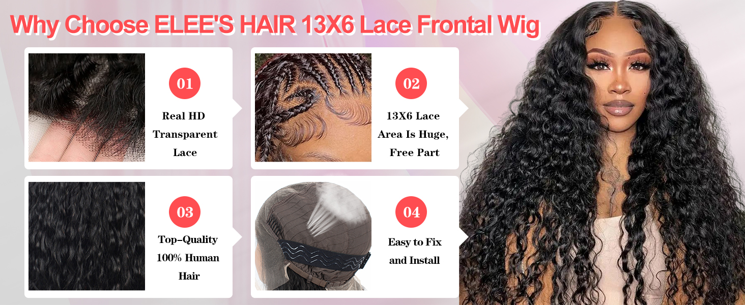 Amazon.com: ELEE'S HAIR 13x6 Water Wave Lace Front Wigs Human Hair 24 Inch 180% Density Water ...