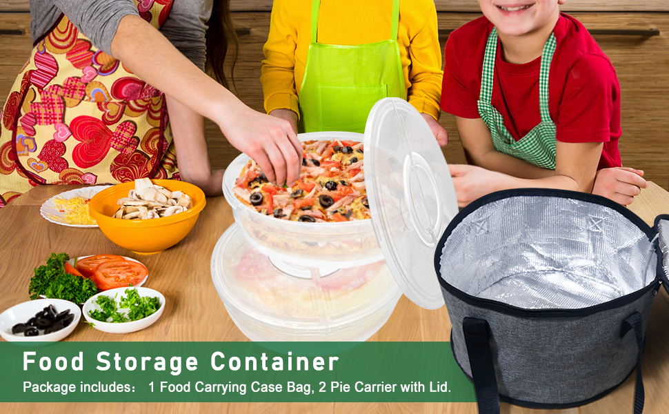 Aufind 12" 2 Pack Pie Carrier with Lid and Insulated Food Carrying Case Bag, Reusable Food ...