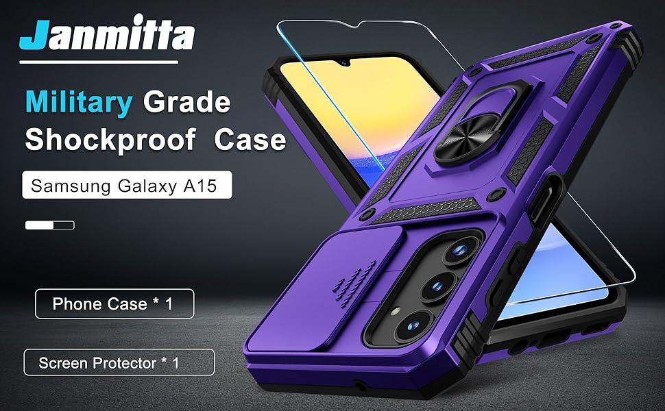 Amazon.com: Janmitta for Samsung Galaxy A15 5G Case Built in Slide Camera Lens Cover+Screen ...