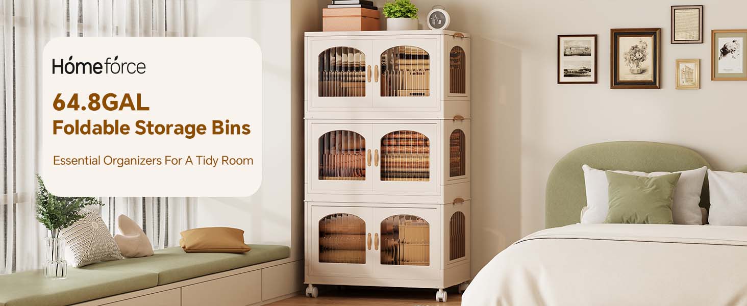 Amazon.com - Collapsible Storage Bins with Wheels and Lid - 3 x 21.6GAL ...