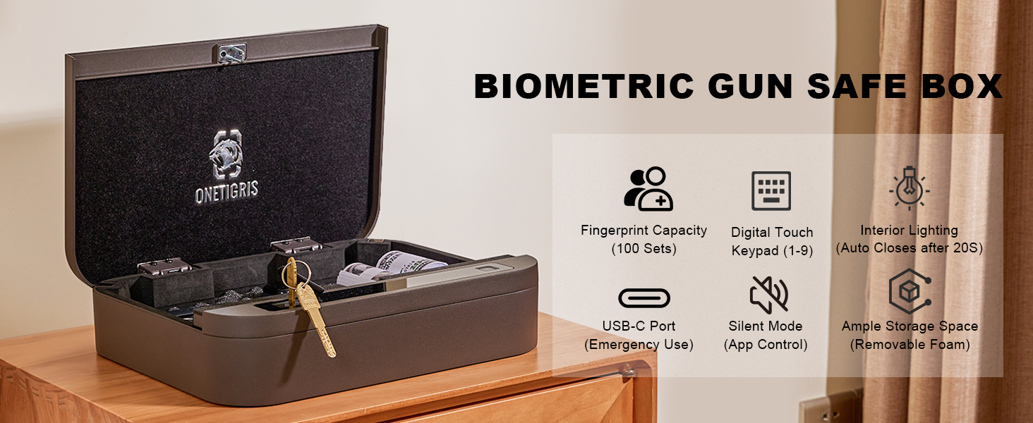Amazon.com: OneTigris Gun Safe, 0.1S APP Biometric Gun Safe, 4 Ways Quick Access, APP ...