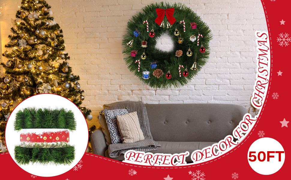 Amazon.com: 5 Pack 250FT Christmas White Garland Flower for Christmas and Non-Lit Soft Holiday ...