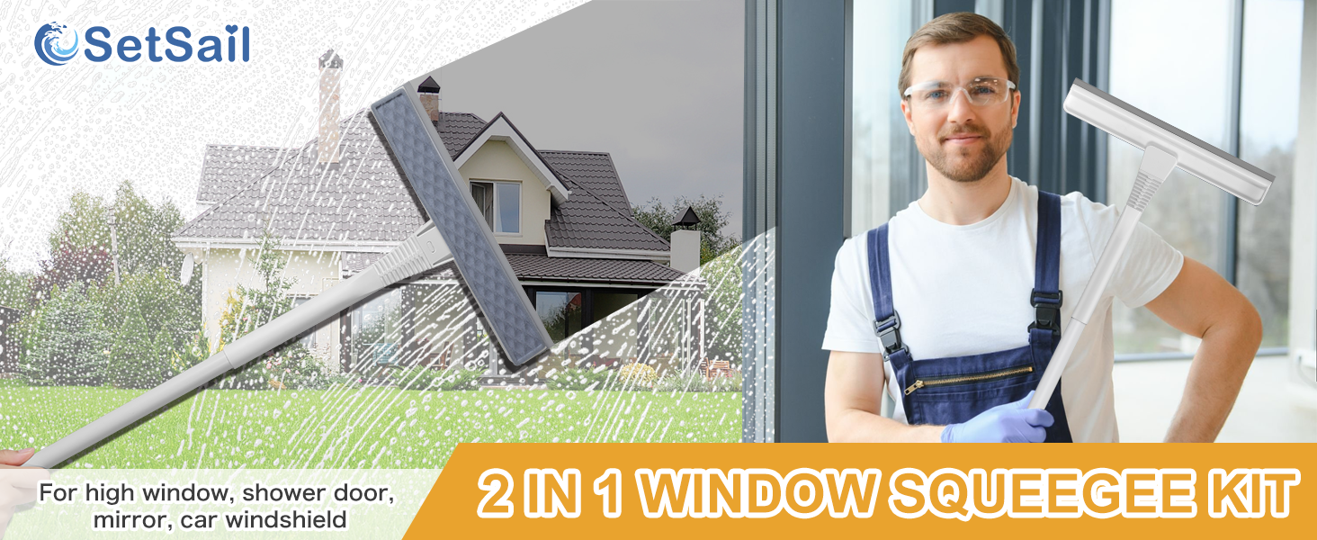 Amazon.com: SetSail Window Squeegee, 2-in-1 Small Squeegee for Window Cleaning All-Purpose ...