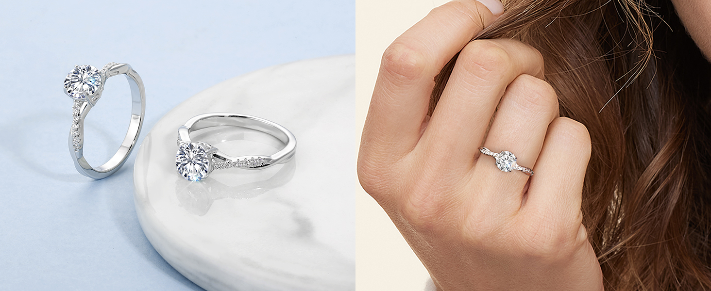 Amazon.com: KRKC&CO Moissanite Promise Rings for Women, 4-Prong Petite Twisted Vine Simulated 1. ...