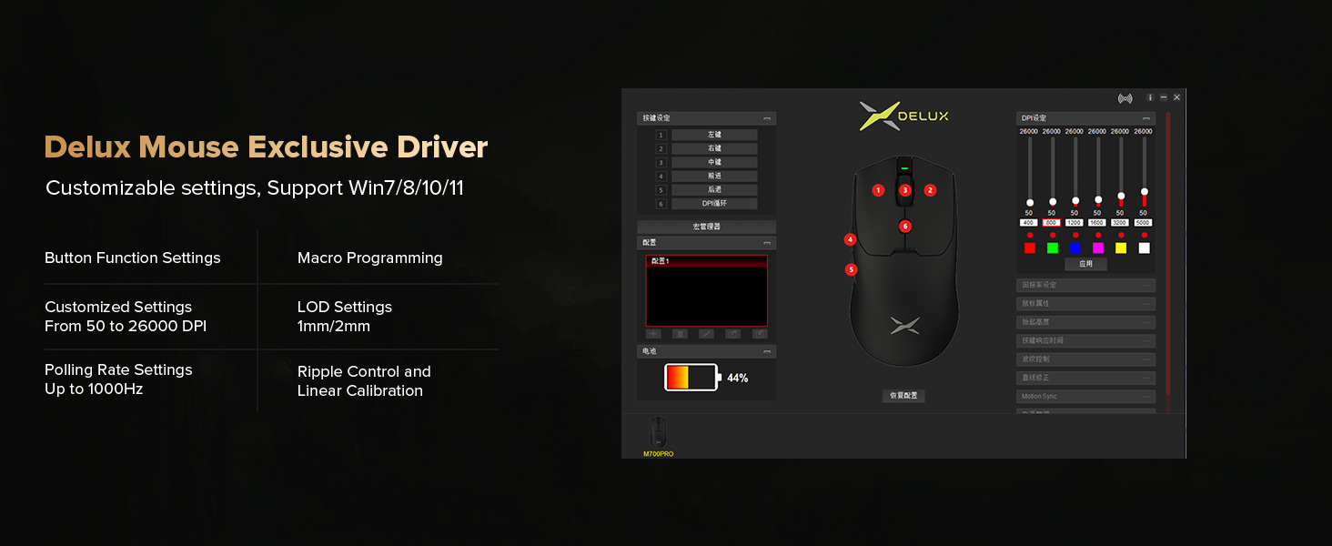 Amazon.com: DeLUX M700PRO Wireless Gaming Mouse, 59g Lightweight, PAW 3395 Optical Sensor, 26000 ...