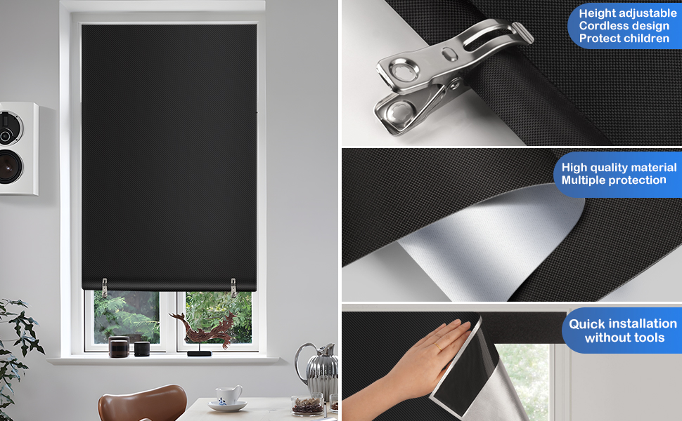 Amazon.com: 2Pack Black Out Roller Shades Portable Blackout Blinds No Tools No Drill Cordless ...