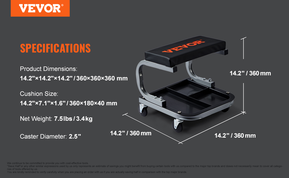 VEVOR Rolling Creeper Garage/Shop Seat, 250 LBS Capacity Padded Rolling Workshop Stool with Tool ...