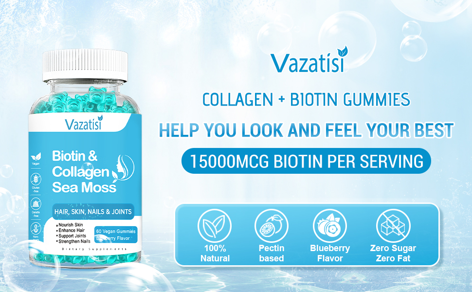 Amazon.com: 2 Pack Biotin Gummies 15000mcg with Collagen, Sea Moss, Chlorophyll & Keratin for ...