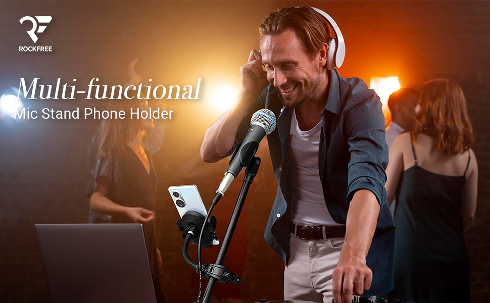 ROCKFREE Mic Stand Phone Holder with Locking Function 360°Flexible Phone Mount for Microphone ...