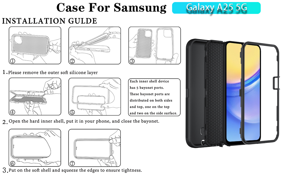 Amazon.com: Qinmay Phone Case for Samsung Galaxy A25 5G Case with HD Screen Protector, Heavy ...