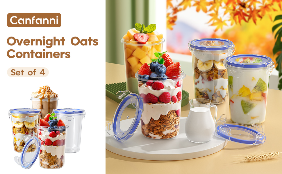 Amazon.com: 4 Pack Overnight Oats Containers with Lids, Oatmeal Container, 16oz Leak Proof Oats ...