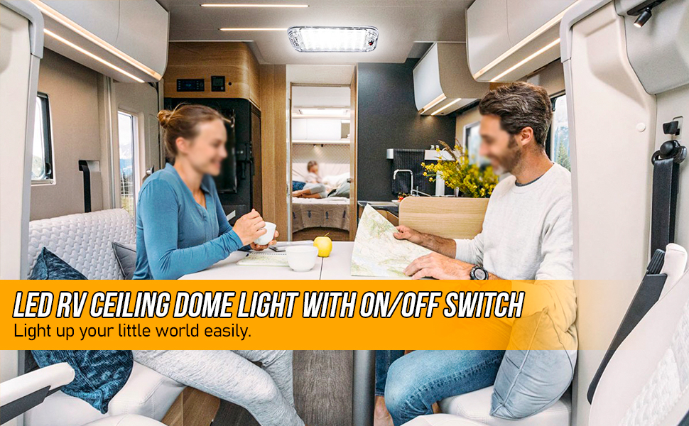 TIPHOPE 2 PCS LED Interior Ceiling Lights for RV, 12-85V 48 LEDs Super Bright Dome Light With On ...