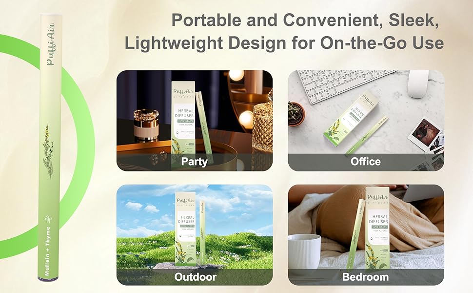 Herbal Diffuser Pen with Extracts of Mullein, Thyme and Mint for Lung Cleansing, Breathing ...