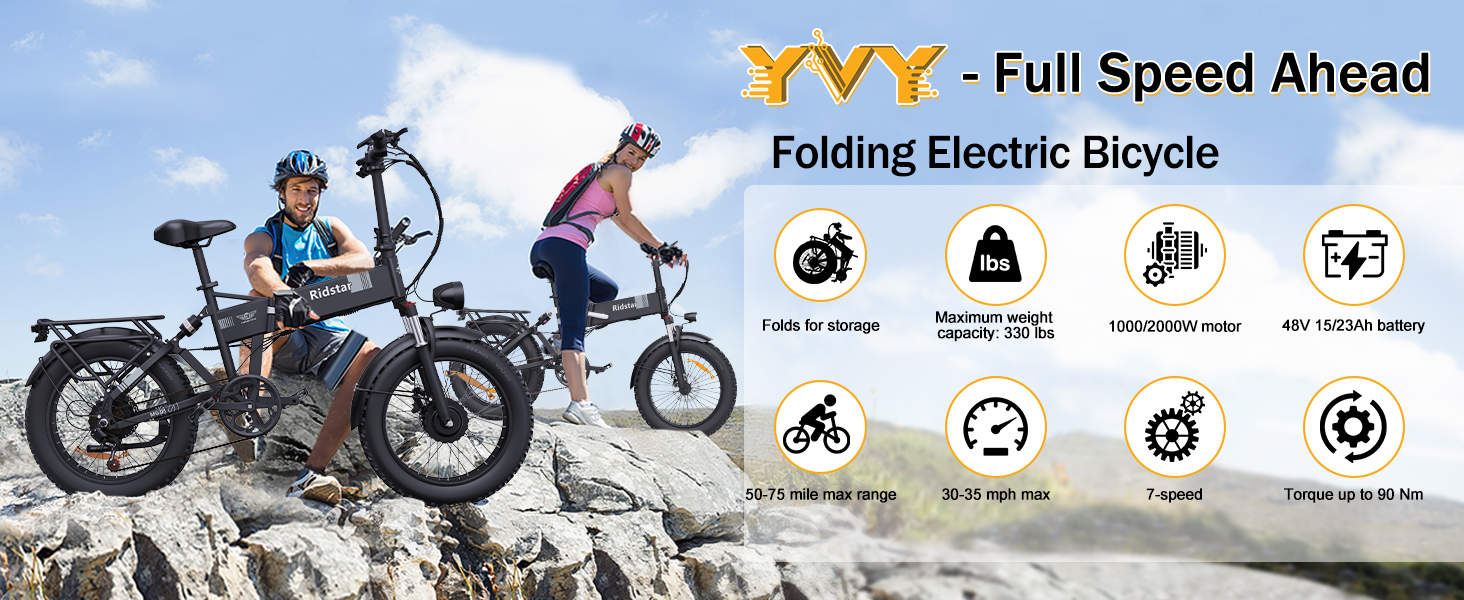 Amazon.com : YVY Adult Electric Bike - Foldable - 2000W Dual Motor - 48V 23Ah Removable Battery ...