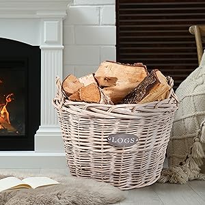 Rustic Countryside Style Chunky Wicker Fireside Heavy Duty Log Baskets ...