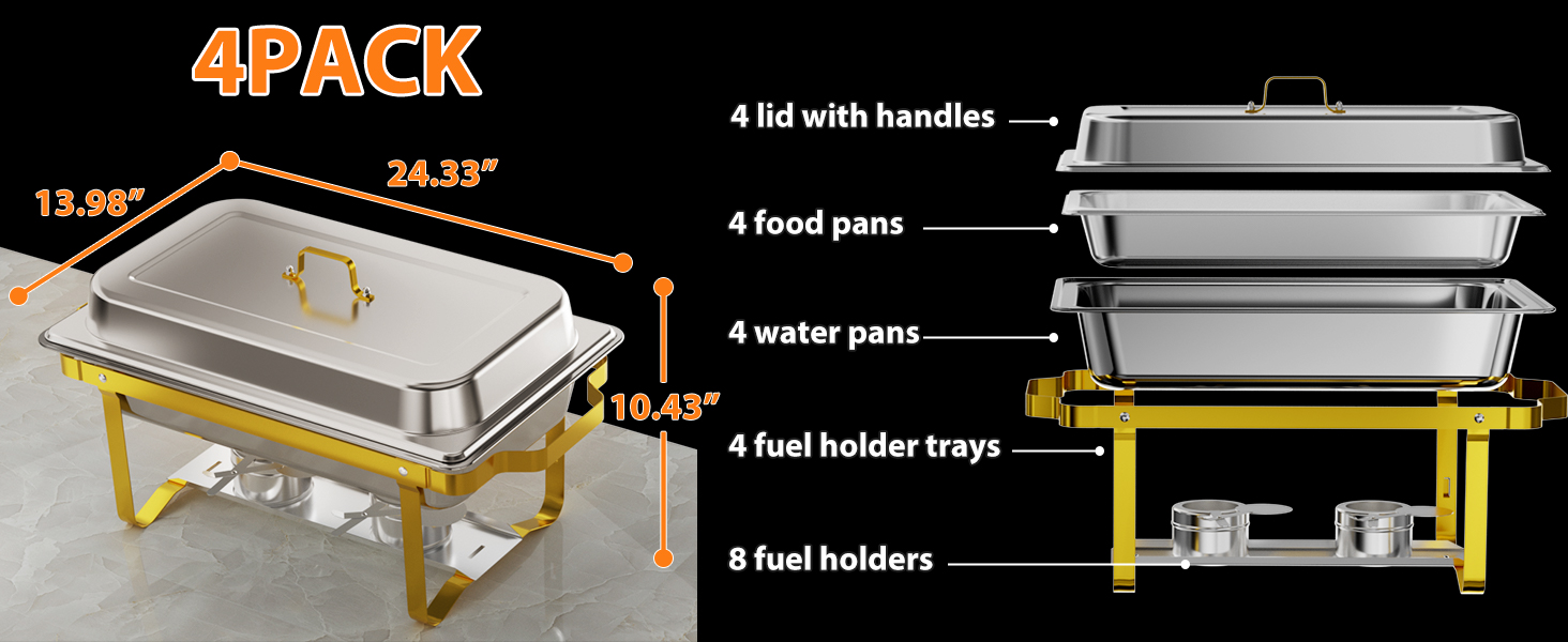 Amazon.com: ROOMTEC Chafing Dishes for Buffet 4 Pack, 8QT 304 Stainless Steel Chafing Dish ...