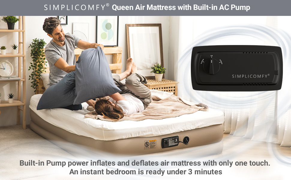 Amazon.com: Simpli Comfy 18" Raised Queen Inflatable Air Mattress with Built-in AC Pump, Fast ...