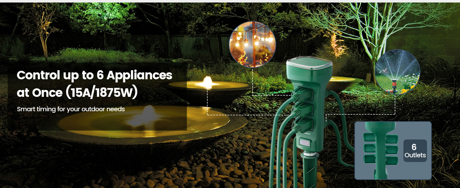 SURAIELEC Outdoor Smart Plug, 6 Outlet WiFi Power Stake Light Timer ...