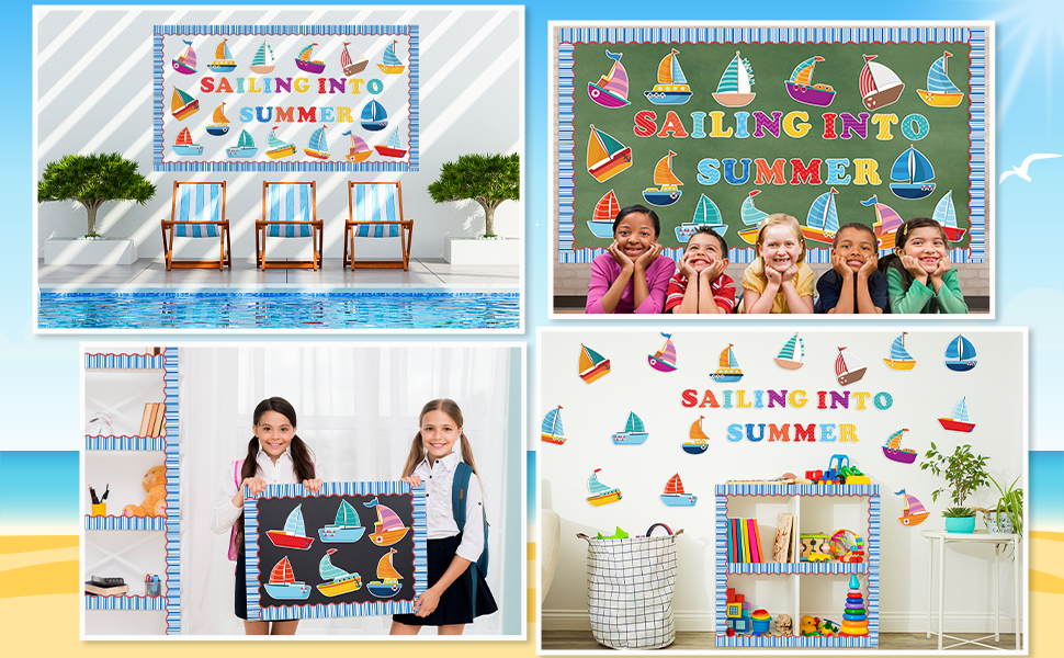 Amazon.com: AsodSway 117Pcs Sailing Into Summer Cutouts Summer Sailboat ...