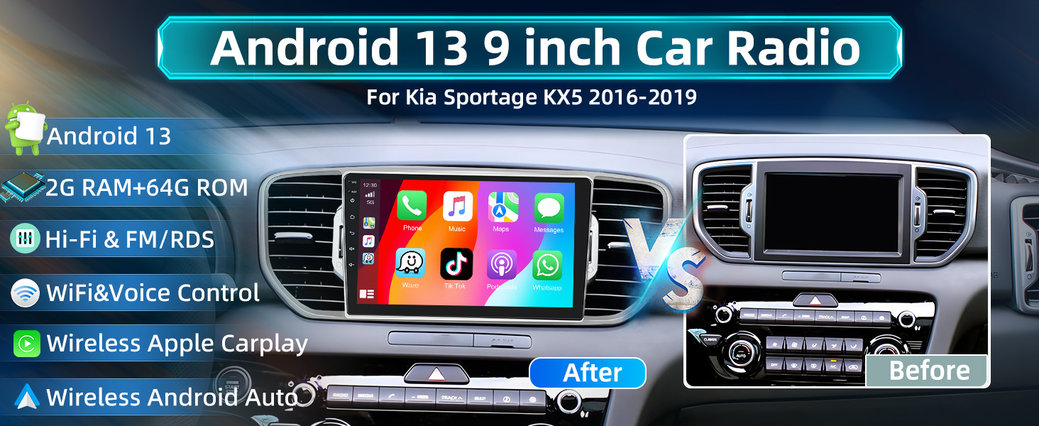 Amazon.com: Podofo [2+64G] Car Stereo Radio for Kia Sportage KX5 2016-2019 with Wireless CarPlay ...